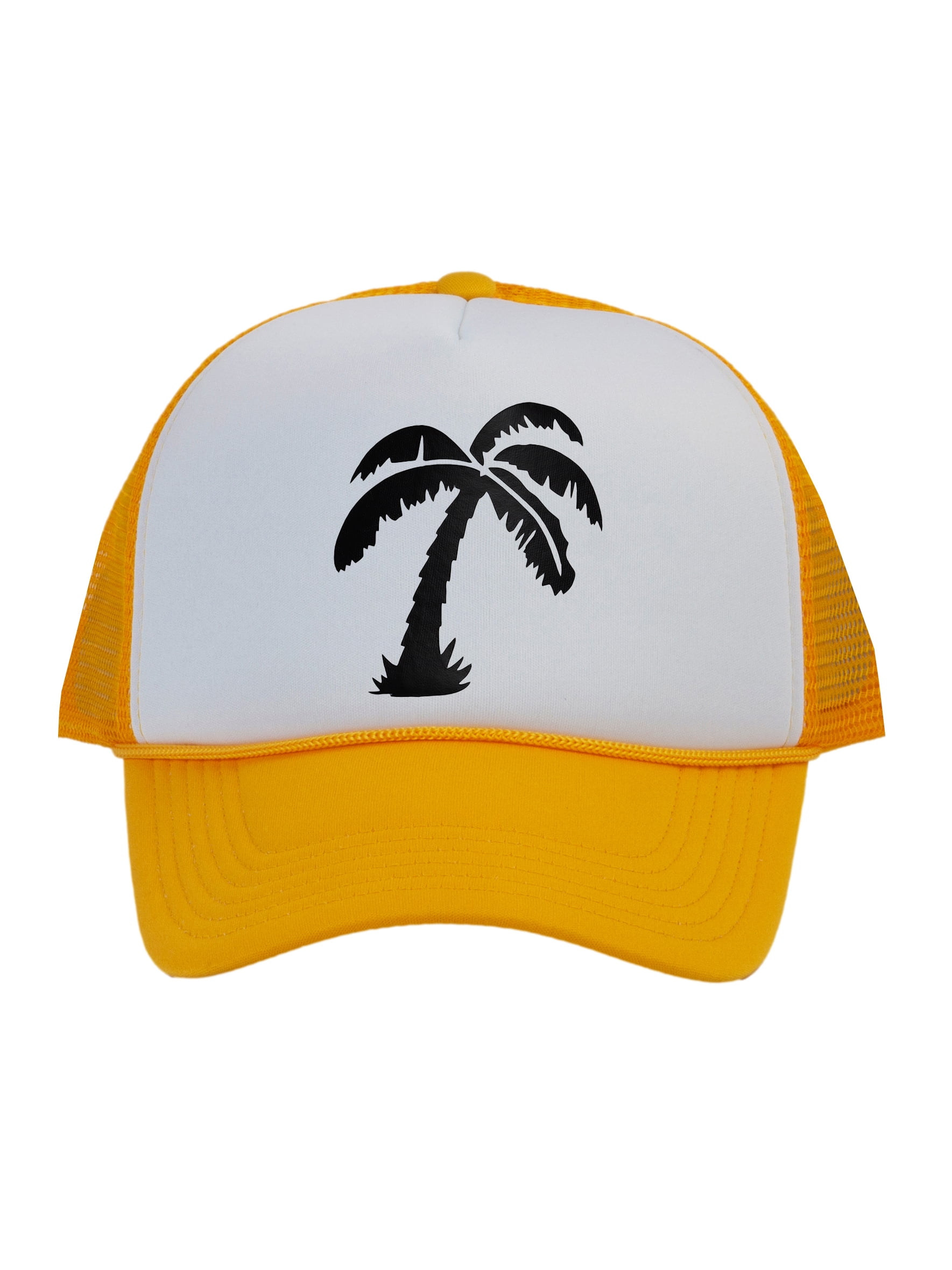 Men's Palm Tree Cap Snapback Trucker Hat, White/Gold - Walmart.com