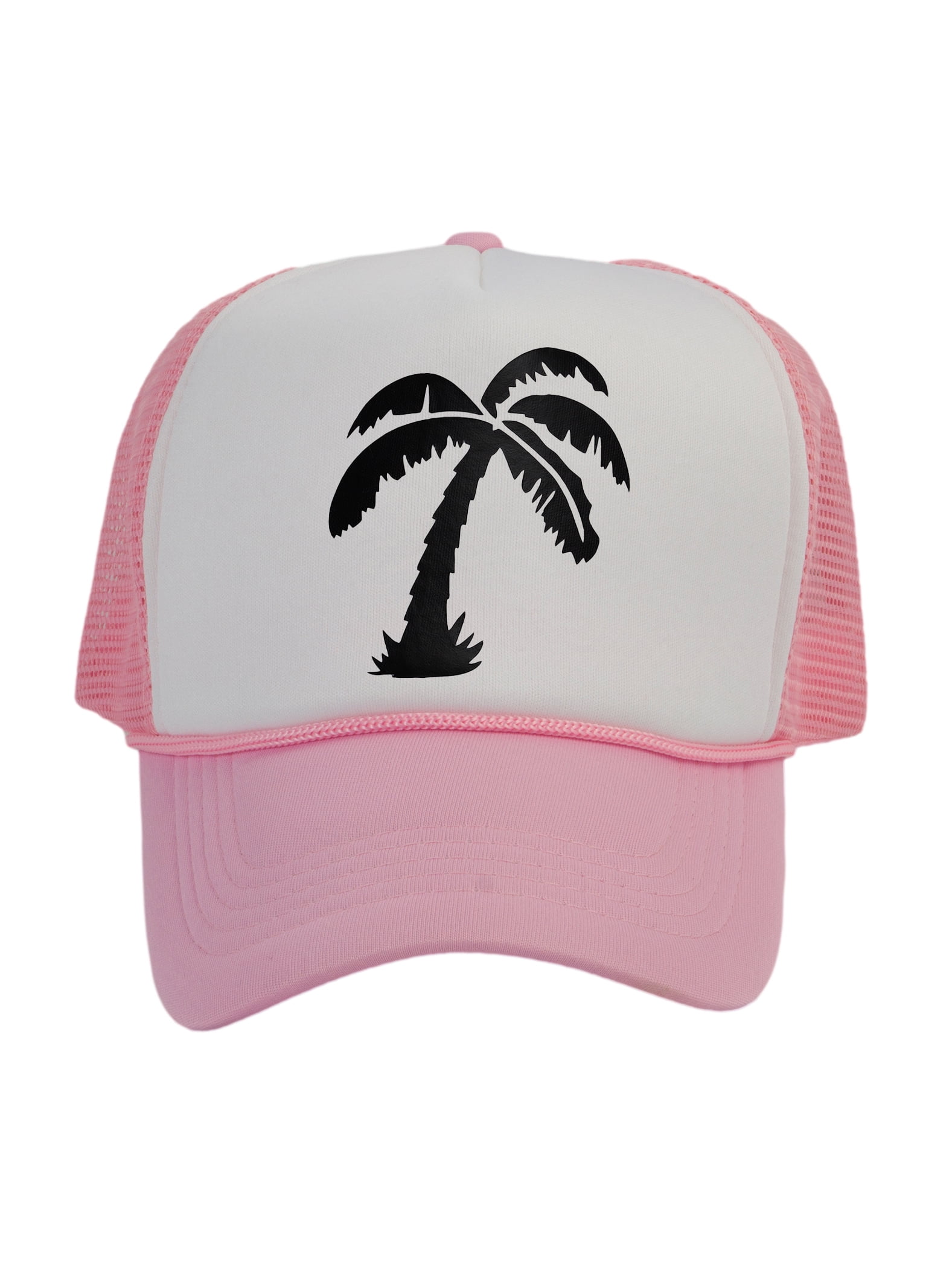 Men's Palm Tree Cap Snapback Trucker Hat, White/Light Pink - Walmart.com