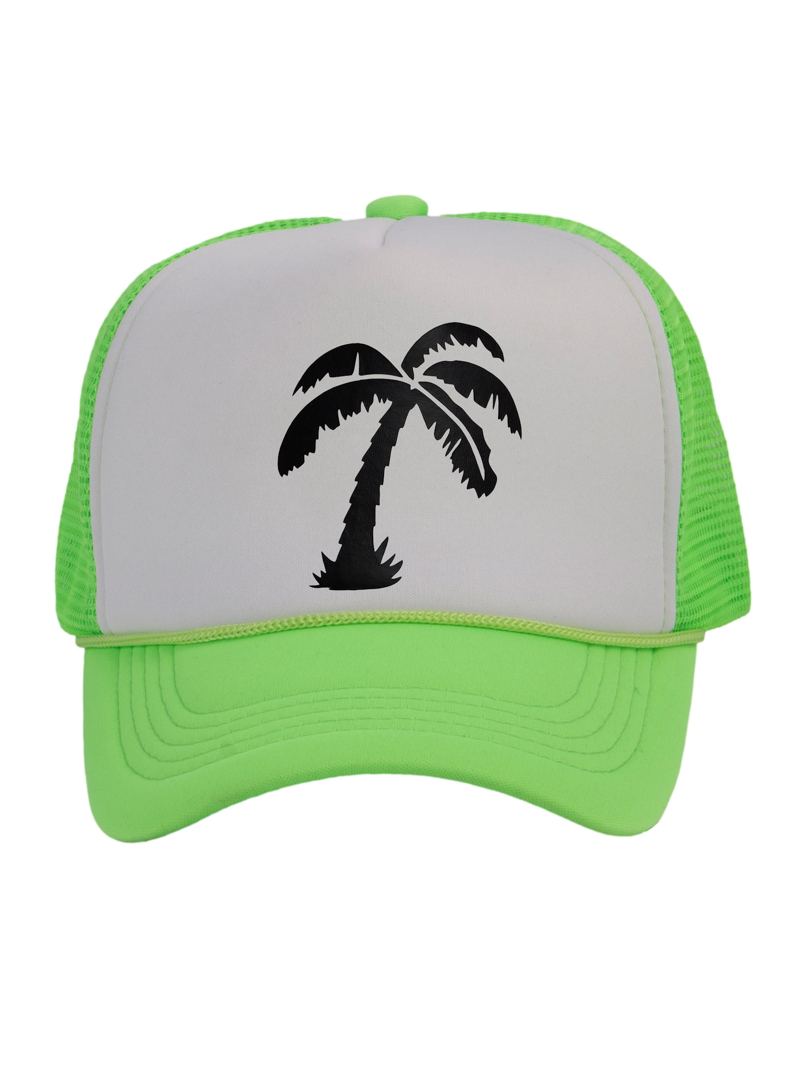 Men's Palm Tree Cap Snapback Trucker Hat, White/Neon Green - Walmart.com