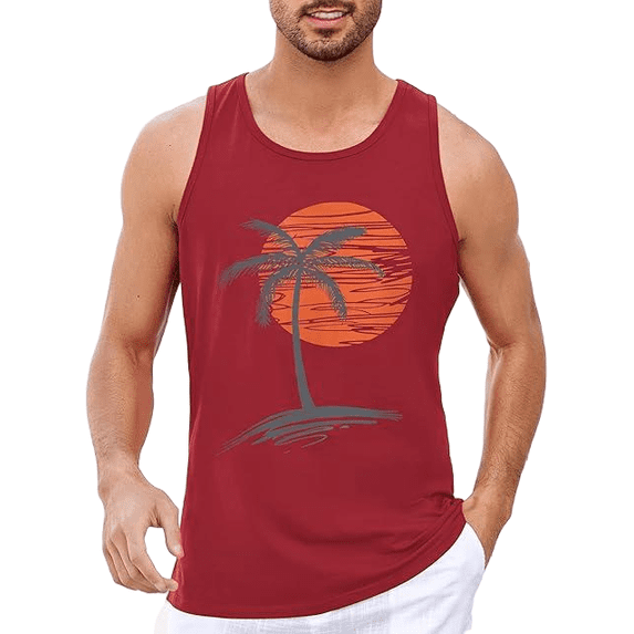 Men's Palm Tree Print Vest Casual Sweatshirt Palm Tree Retro Style ...