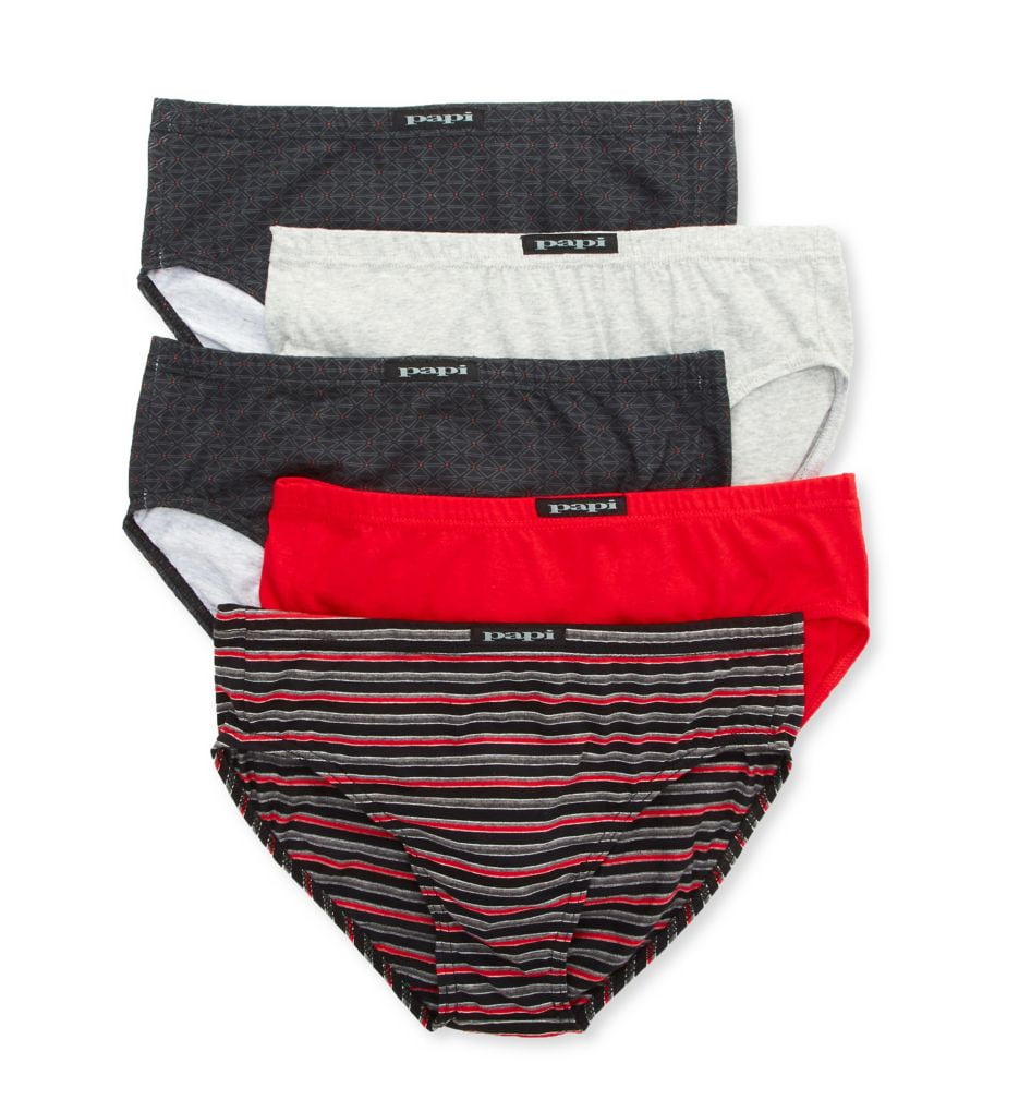 Papi Men's 100% Cotton Low Rise Brief - 5 Pack, Gray/Red Assorted, Size ...