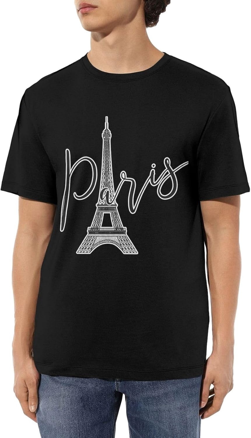 Men's Paris Text Eiffel Tower T-Shirts France Short-Sleeve Tees ...