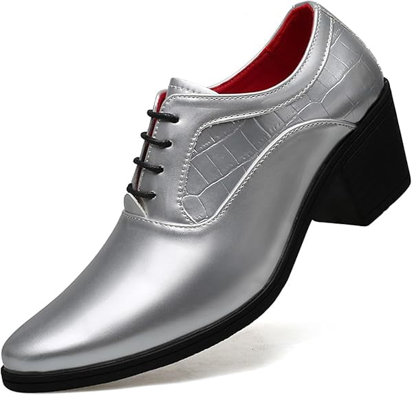 Men's Patent Leather Chunky Heel Oxford Shoes Pointed Toe Lace-up ...