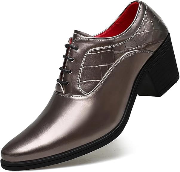Men's Patent Leather Chunky Heel Oxford Shoes Pointed Toe Lace-up ...