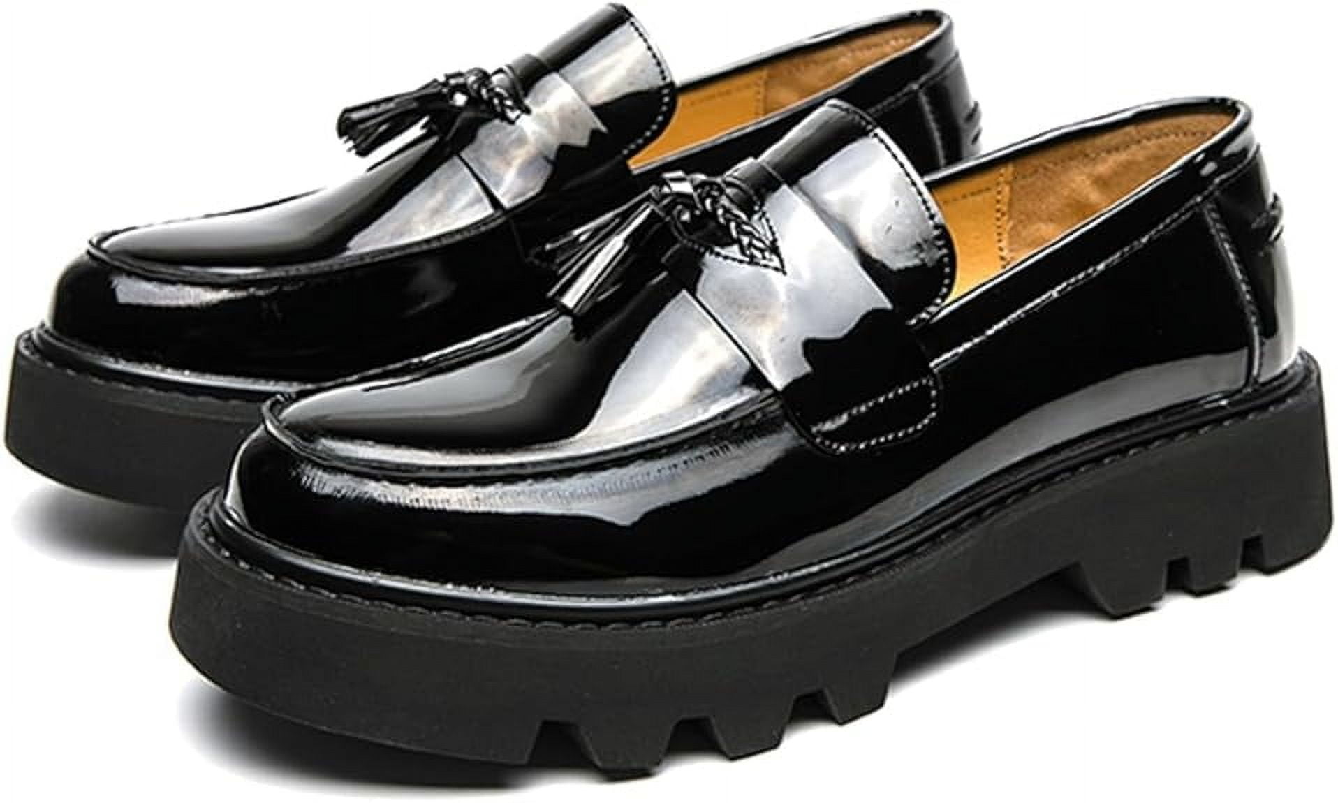 Men's Patent Leather Slip-On Tassel Dress Platform Loafers Casual Non ...