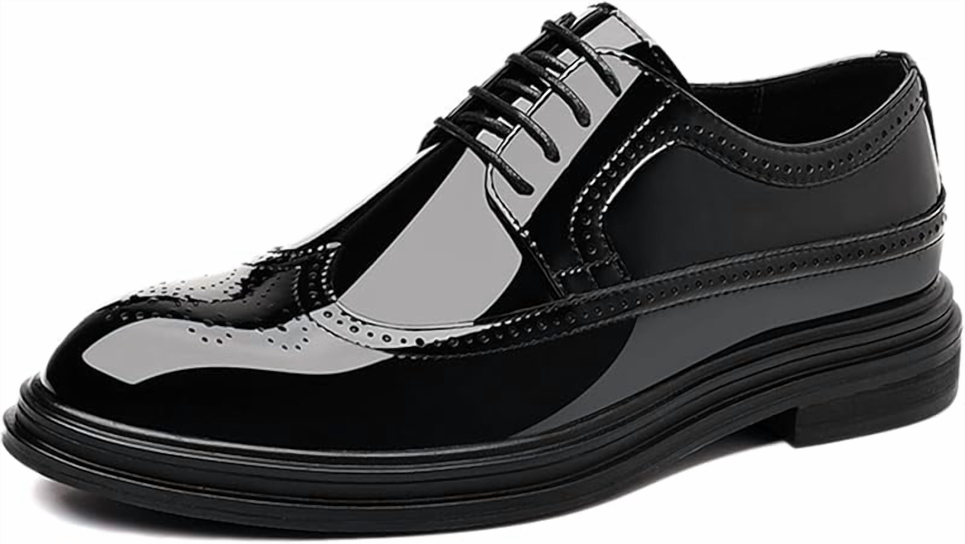 Men's Patent Leather Wingtip Brogue Lace-up Oxford Shoes Classic ...
