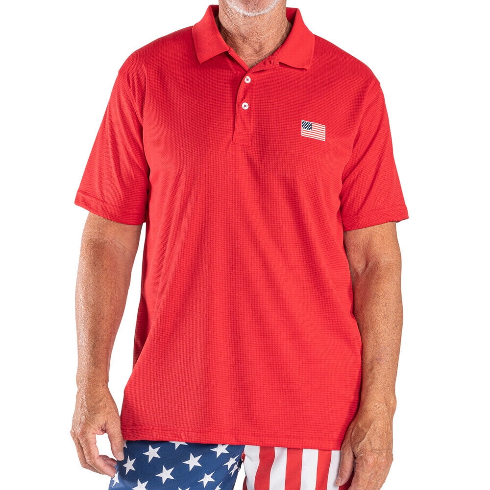 Men's Patriotic American Flag Performance Grid Polo 4th of July Red ...