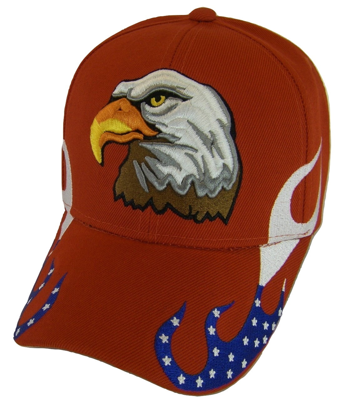 Men's Patriotic Flames Large Eagle USA Adjustable Baseball Cap (Red ...