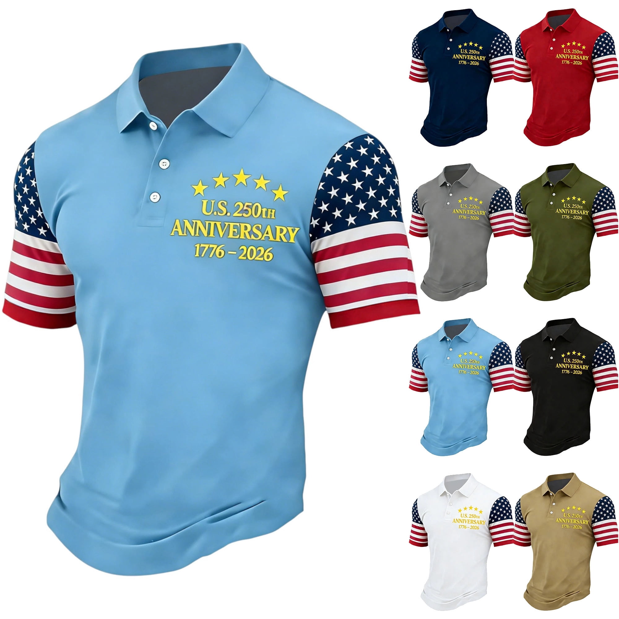 Men's Patriotic Golf Polo Shirts 1776-2026 U.S. 250th Anniversary ...