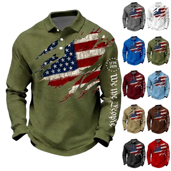 Men's Patriotic Graphic Polo Shirts Long Sleeve 250th Anniversary Flag ...