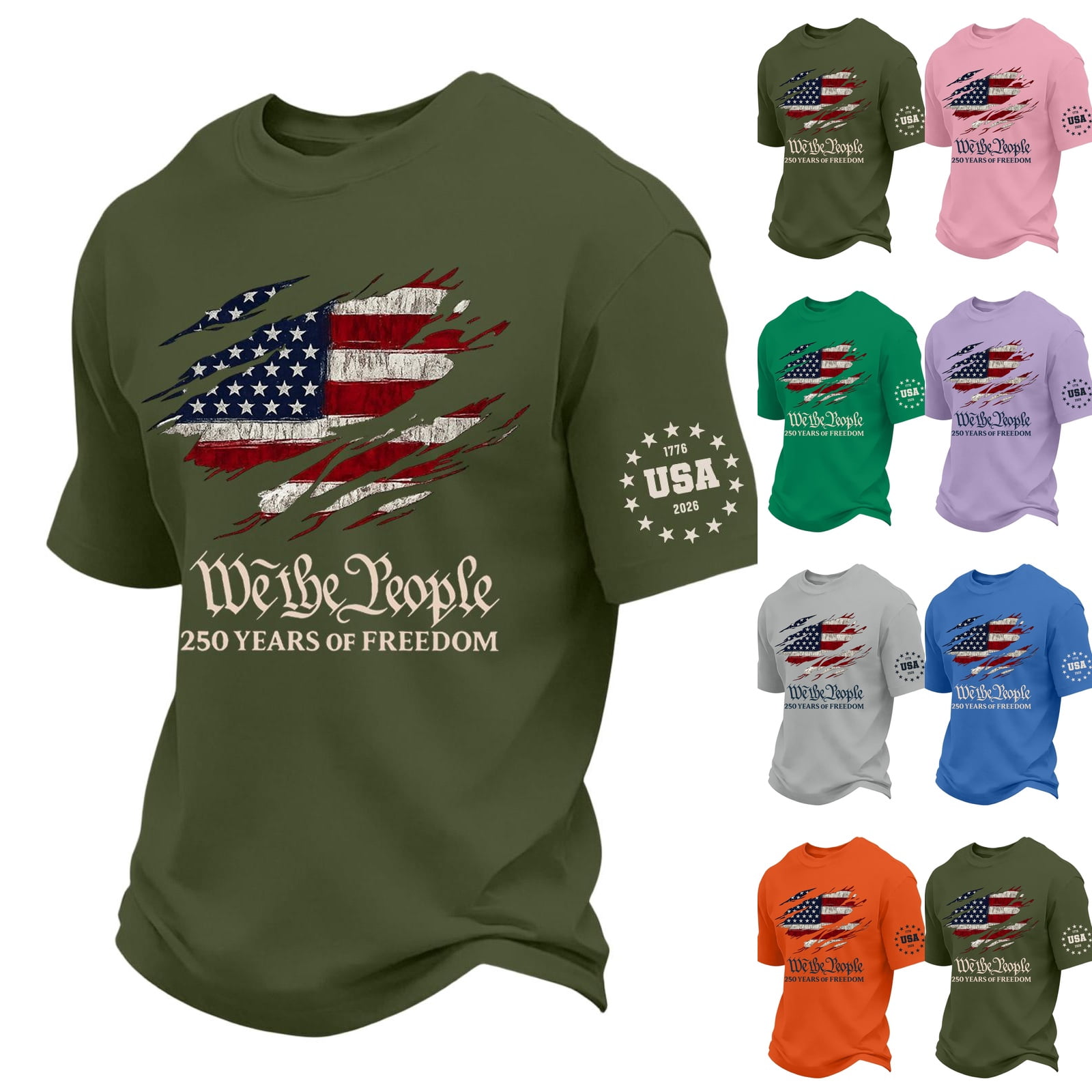 Men's Patriotic Graphic T-Shirts 250th Anniversary Flag Print 1776-2026 ...