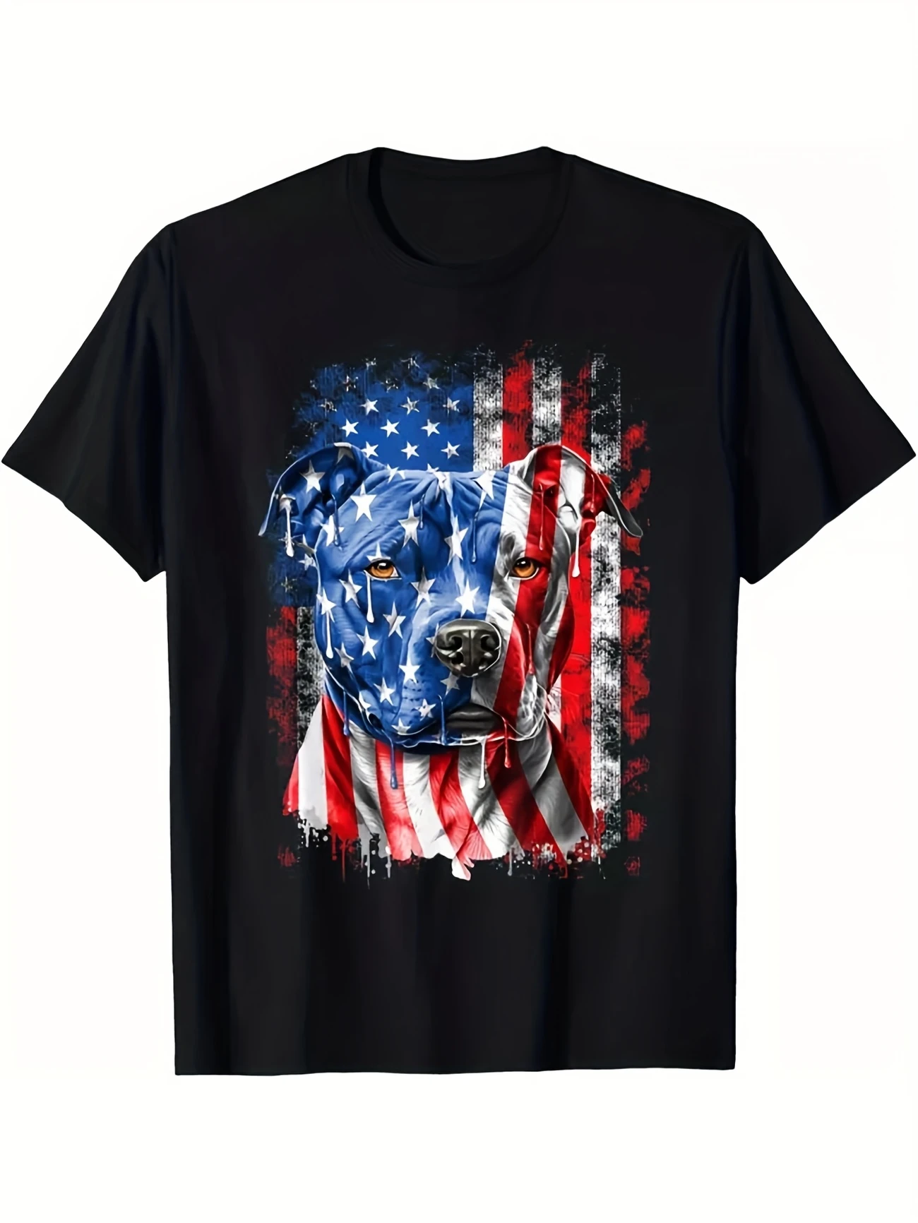 Men's Patriotic Pitbull & American Flag Graphic T-Shirt - 100% Cotton ...