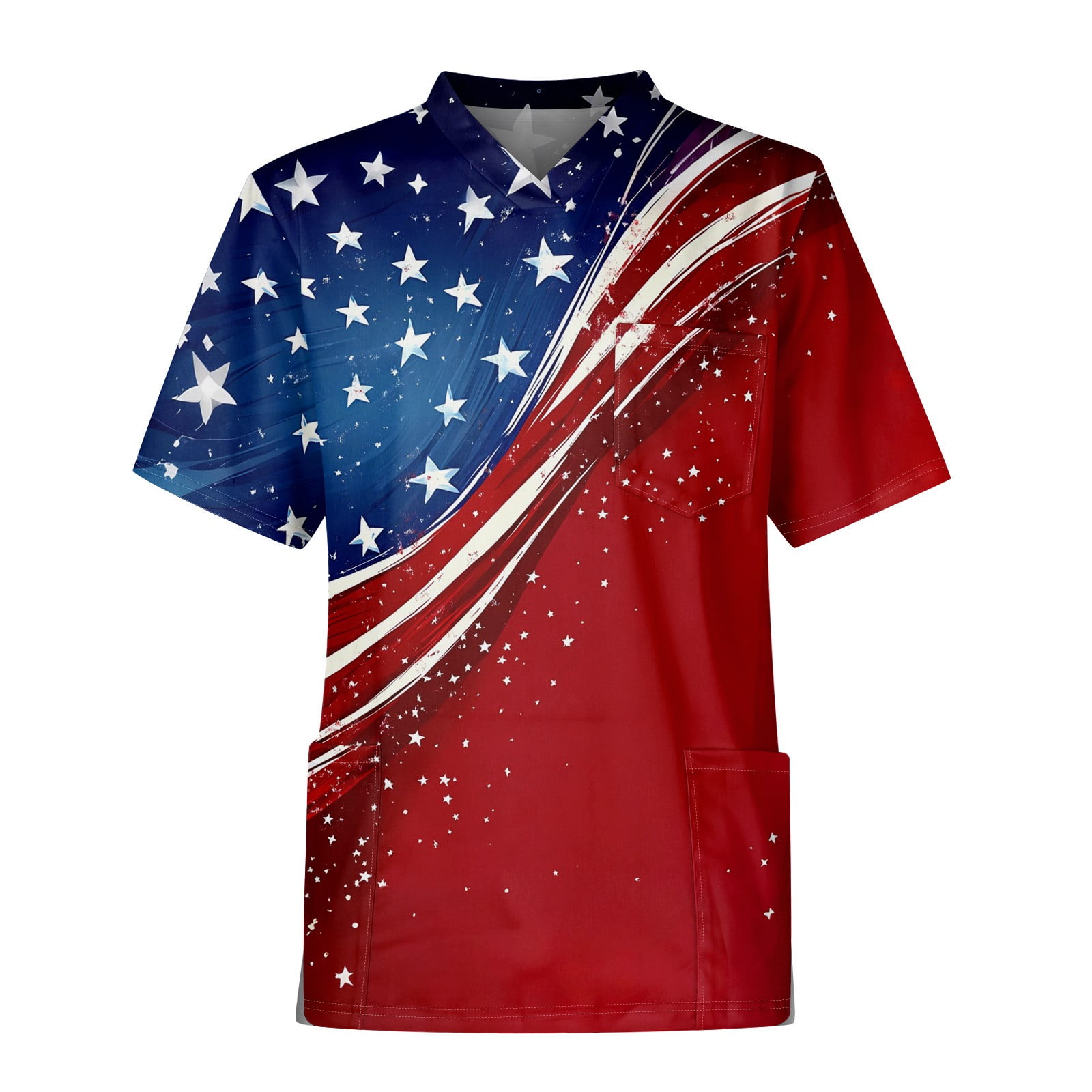 Men's Patriotic Pocket Detail Henley Shirt, Short Sleeve Button-Up Top with Retro American Flag ...