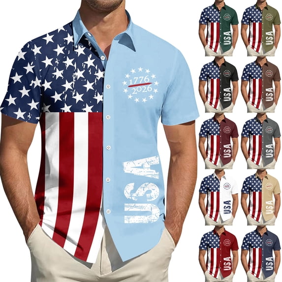 Men's Patriotic Split Design Button Down Shirt with USA Flag and 1776 ...