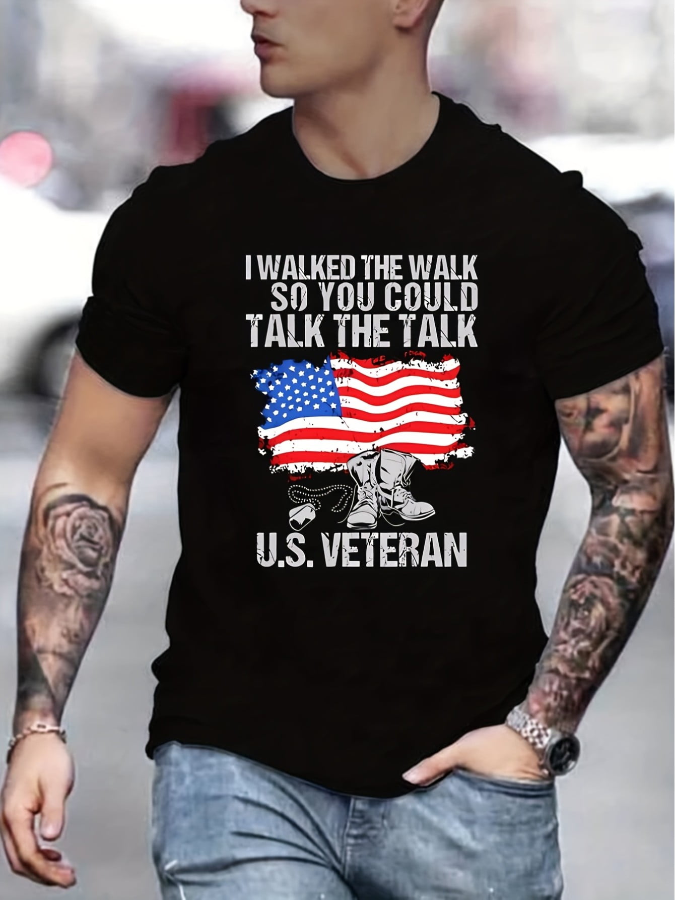 Men's Patriotic U.S. Veteran Graphic T-Shirt - Round Neck, Non ...