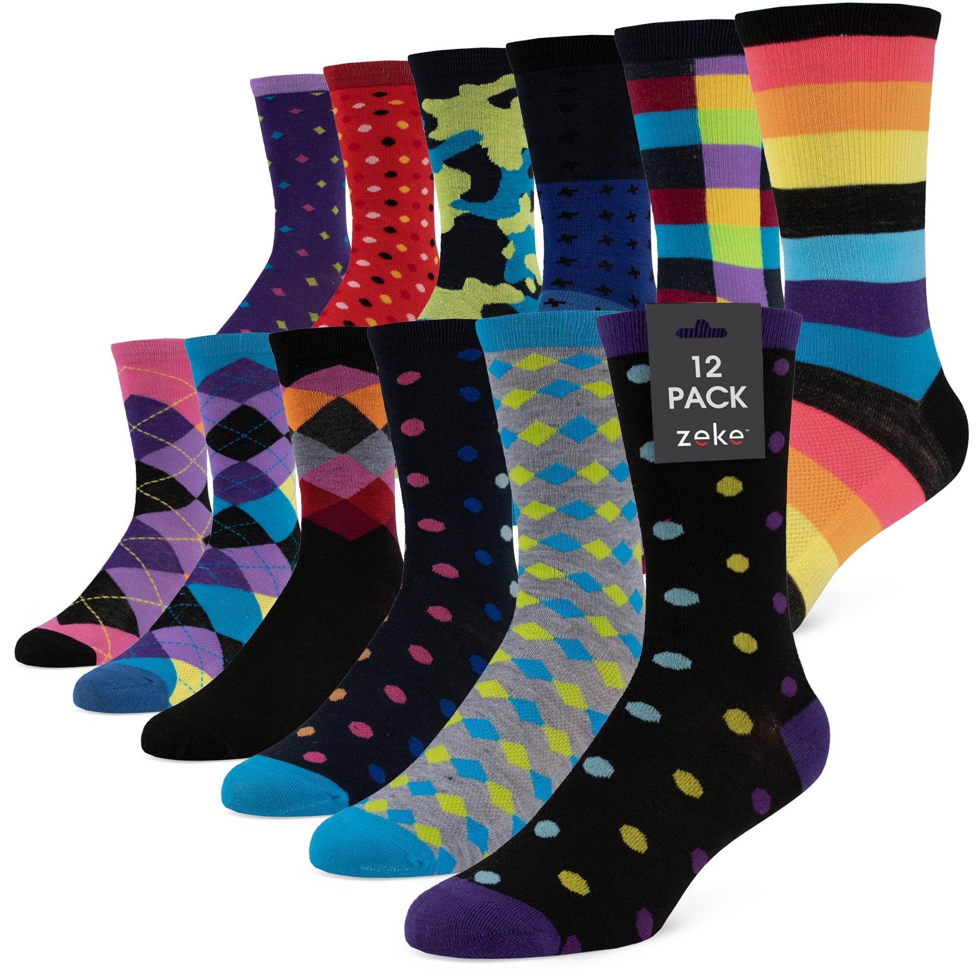 Men's Pattern Dress Funky Fun Colorful Socks 12 Assorted Patterns Size ...