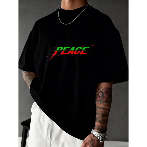 Men's Peace Graphic Tee - Bold Streetwear T-Shirt, Urban Slogan Short ...