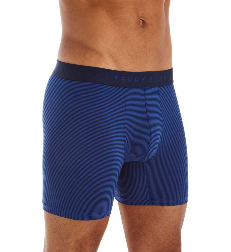 Men's Perry Ellis 960735 Luxe Striped Boxer Brief (Navy/Ultramarine S ...