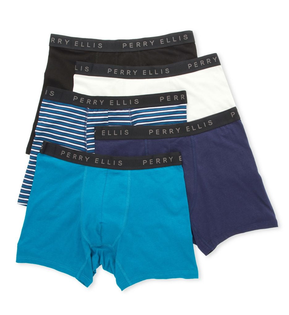 Men's Perry Ellis UMPE055 Cotton Stretch Boxer Brief - 5 Pack (Lagoon L ...