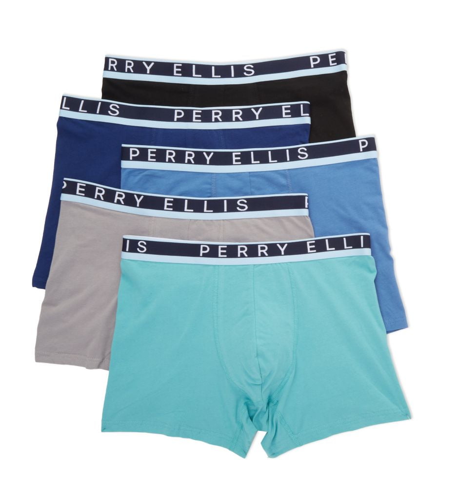 Men's Perry Ellis UMPE099 Cotton Stretch Boxer Brief - 5 Pack (Blues ...