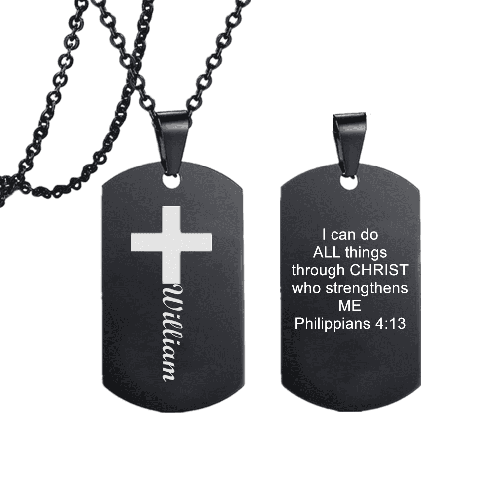 Men's Personalized Cross with Name Bible Verse Philippians 4:13 Pendant ...