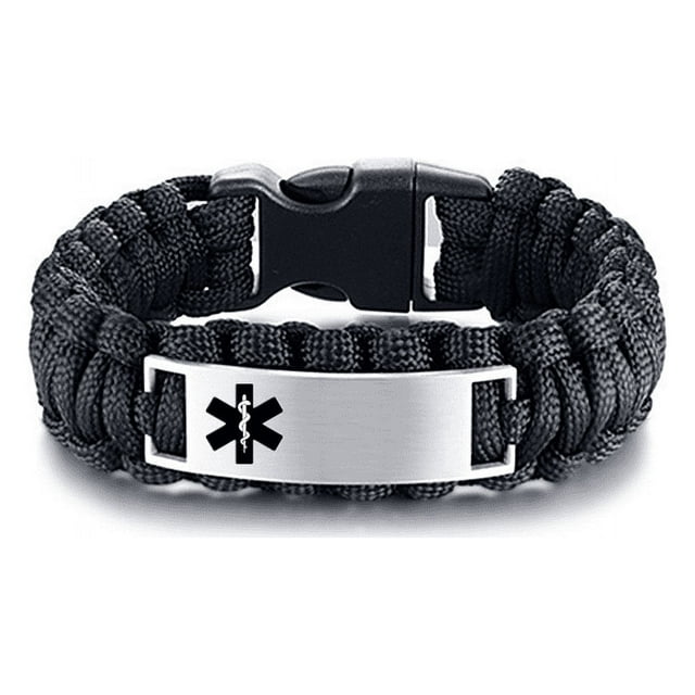Men's Personalized Medical Alert Survival Paracord Cuff Bracelet ...