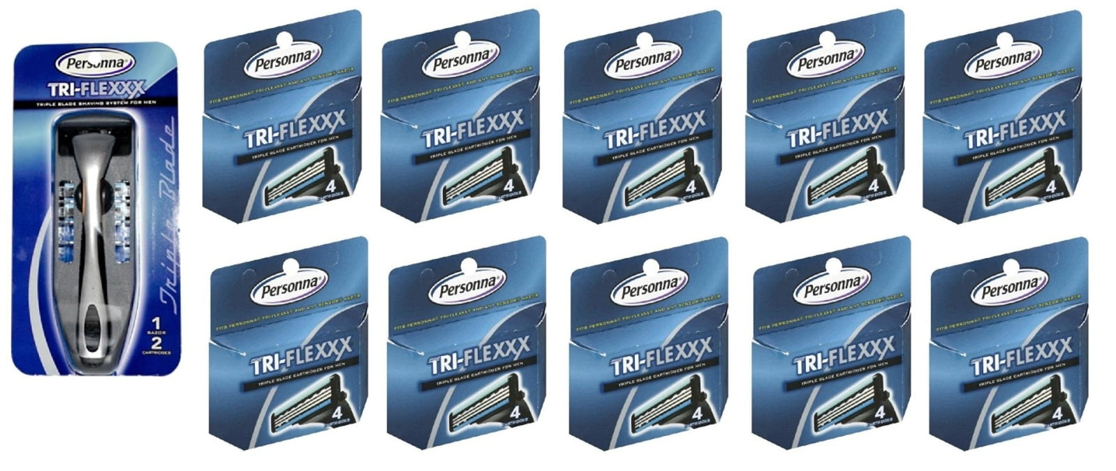 Men's Personna Tri-Flexxx Razor Blade Handle w/ 2 cartridges + Personna ...