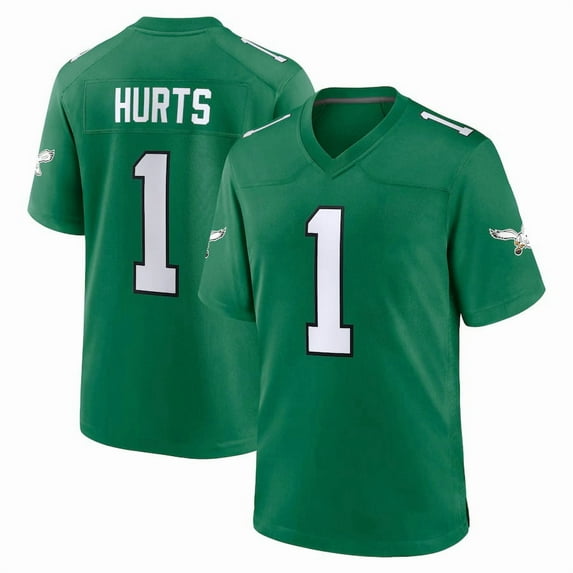 Men's Philadelphia Hurts 1 Kelly Green Sports Player Game Stitched Name ...