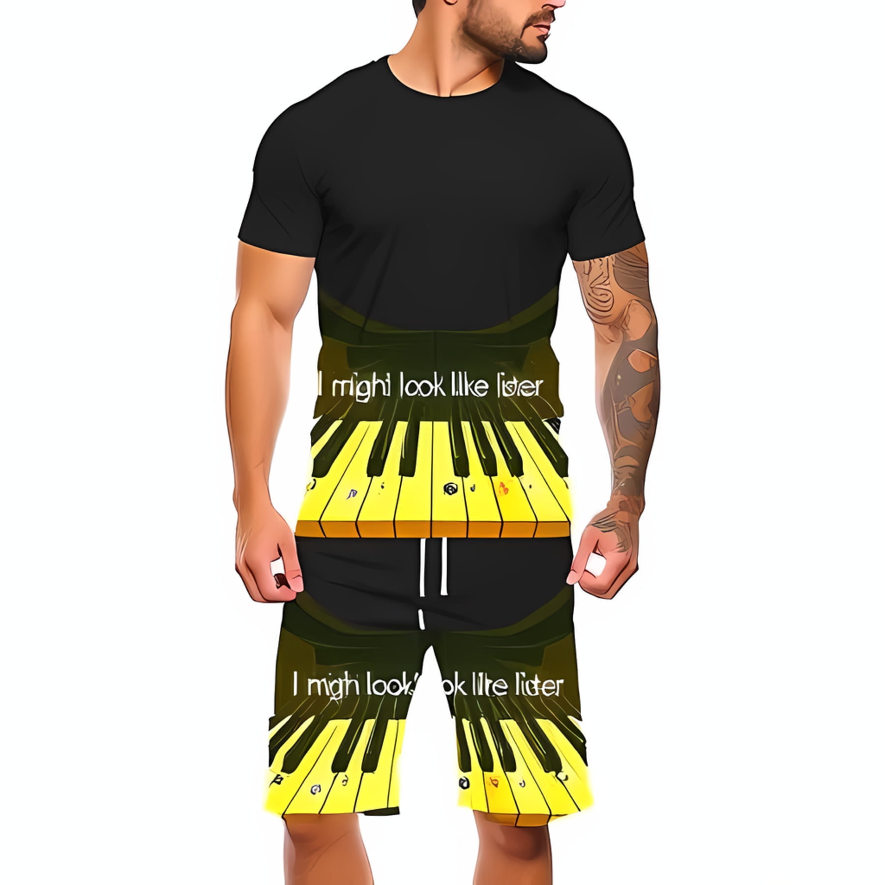 Men's Piano Keyboard Print T-Shirt and Shorts Set - Fun Music Lover ...