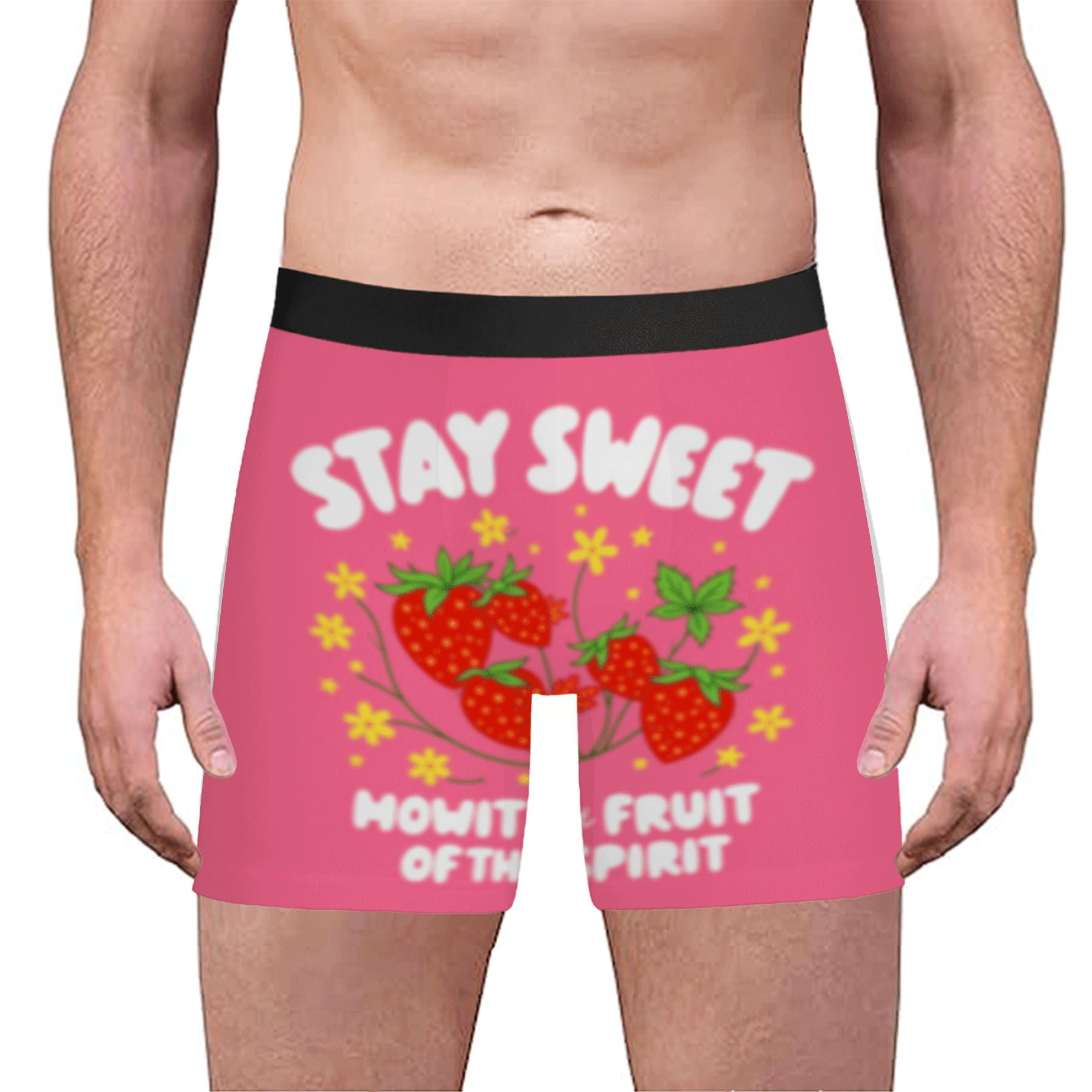 Men's Pink Boxer Briefs with Strawberry Print & ' STAY SWEET ' Text ...