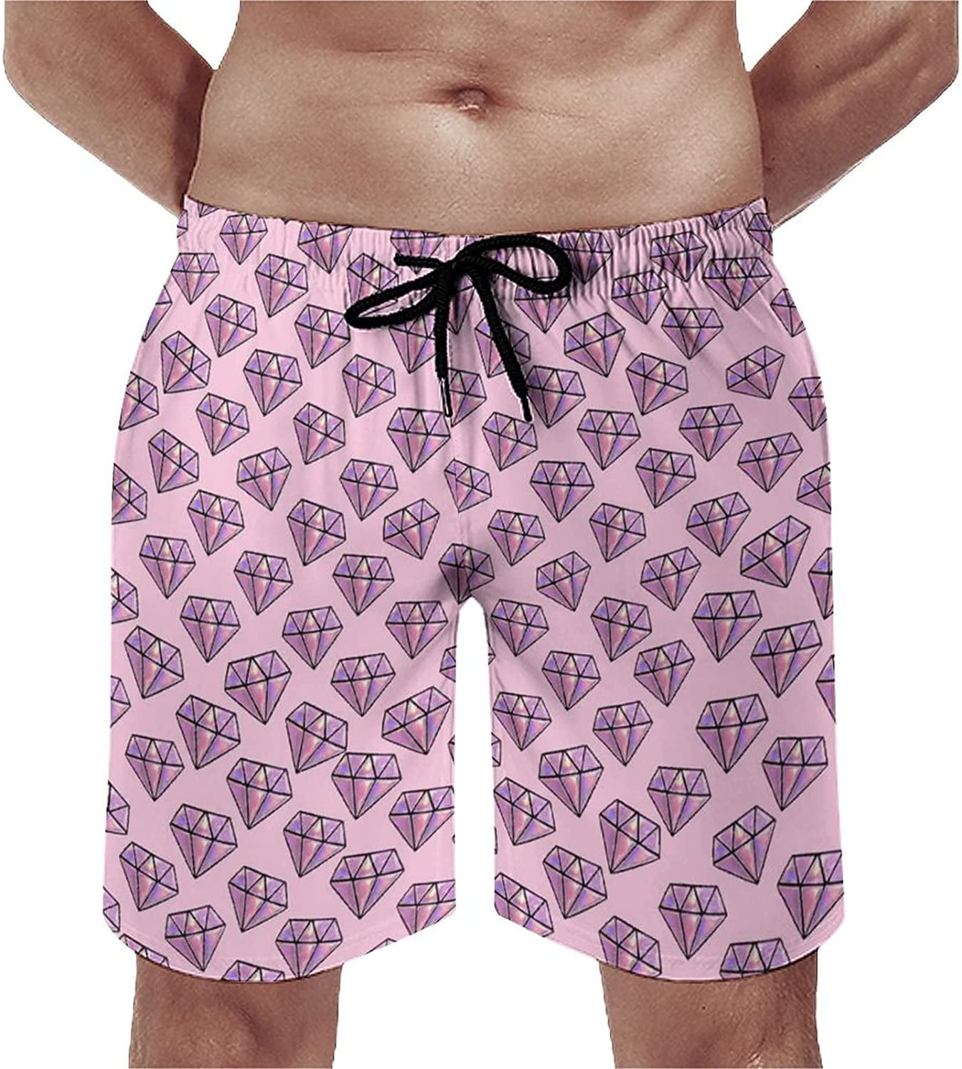 Men's Pink Diamond Pattern Swim Trunks Quick Dry Swim Shorts Bathing ...