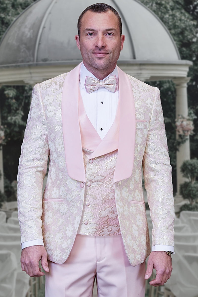 Men's Pink & Gold Paisley Vested Tuxedo Weddings Prom 2026s 42 Regular ...