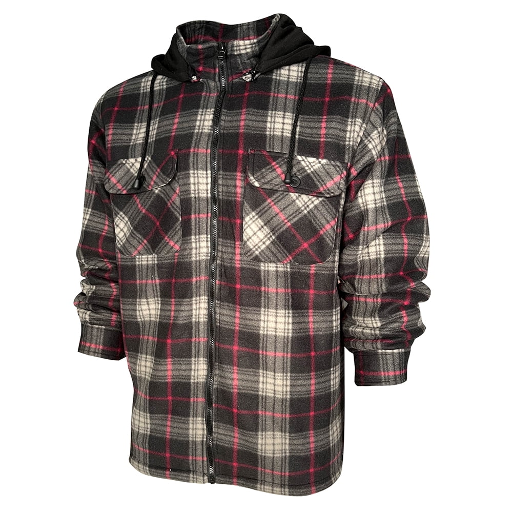 Men's Plaid Flannel Hoodie Heavy Full Zip Up Long Sleeve Warm Hooded ...