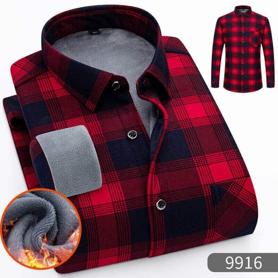 Men's Plaid Flannel Shirt with Pocket and Fleece Lining, Multiple ...