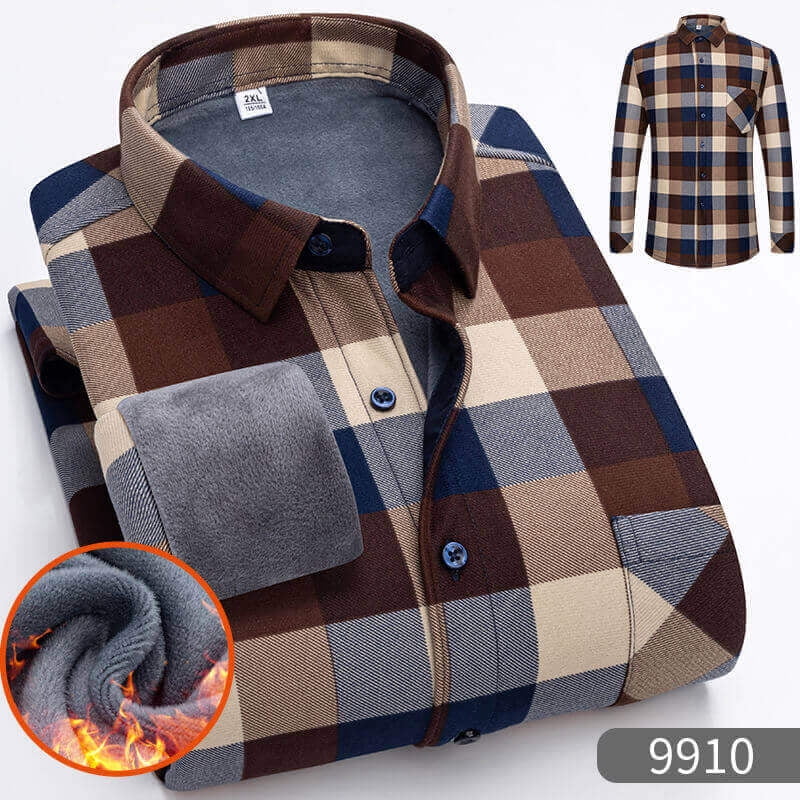 Men's Plaid Flannel Shirt with Pocket and Fleece Lining, Multiple ...