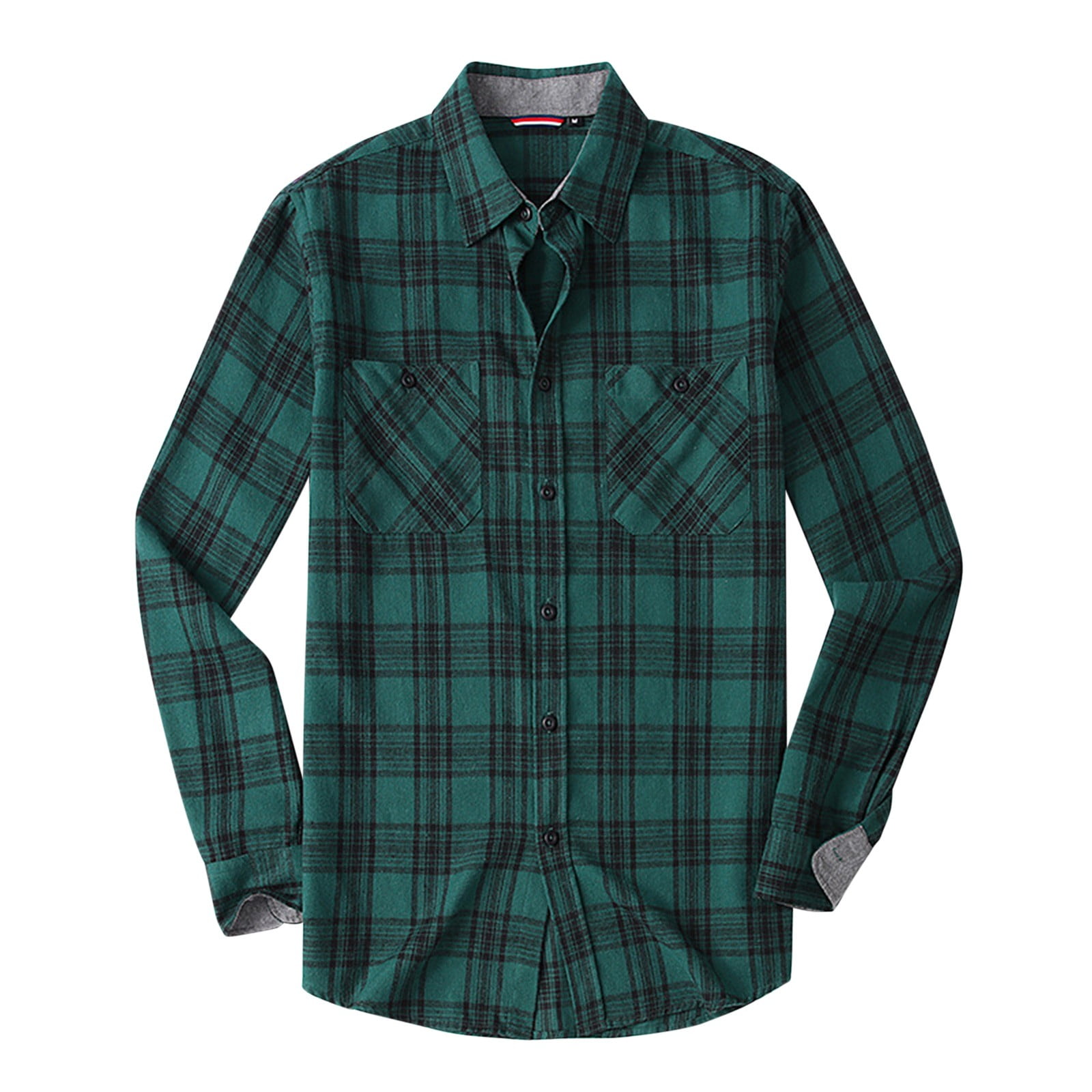 Men's Plaid Flannel Shirts Regular Fit Long Sleeve Tops 2 Front Pockets ...