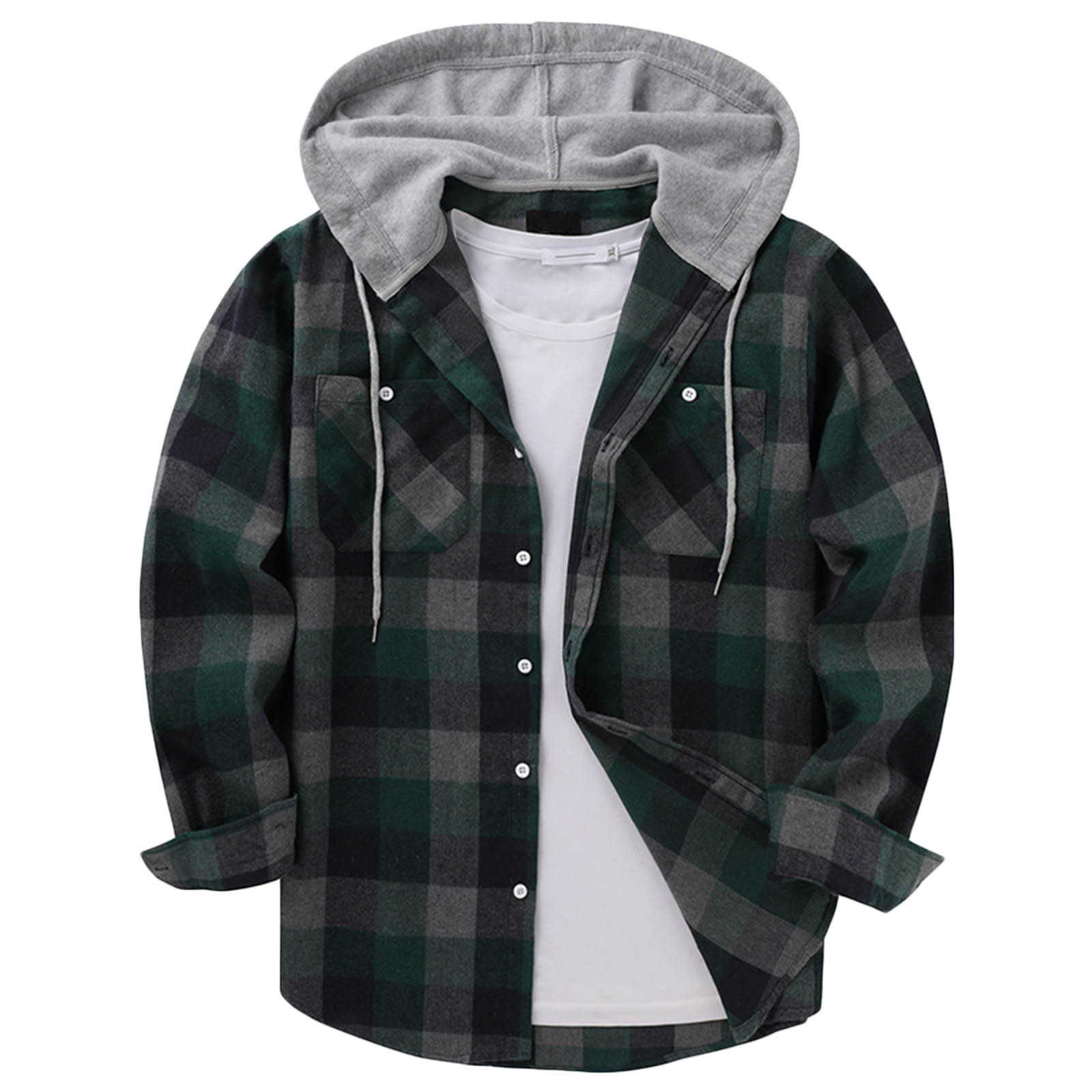 Men's Plaid Hoodie Flannel Shirt Jacket,Men's Plaid Hooded Shirts ...