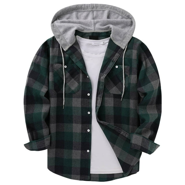 Men's Plaid Hoodie Flannel Shirt Jacket,Men's Plaid Hooded Shirts ...