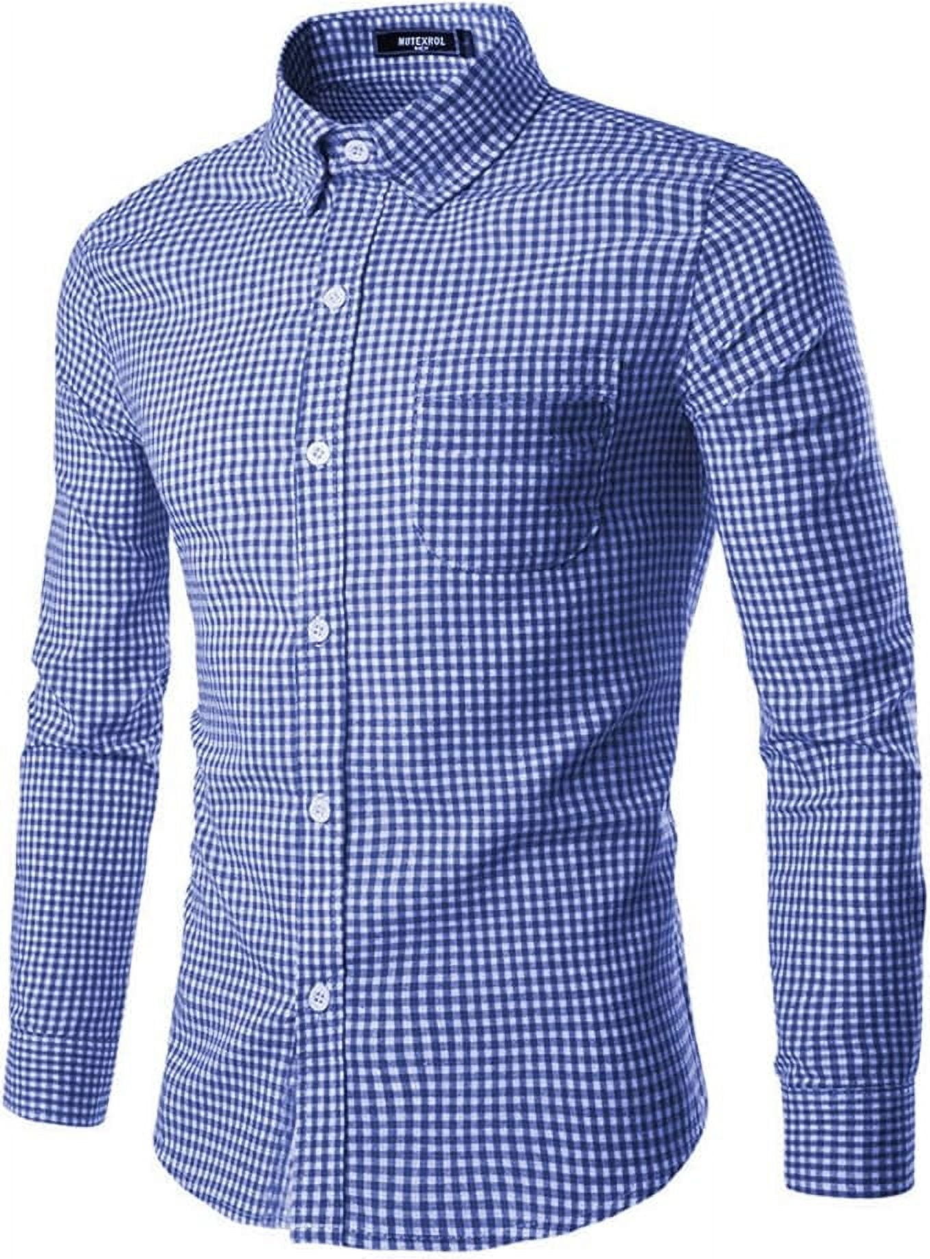 Men's Plaid Long Sleeve Casual Button Down Slim Fit Dress Shirts Royal ...