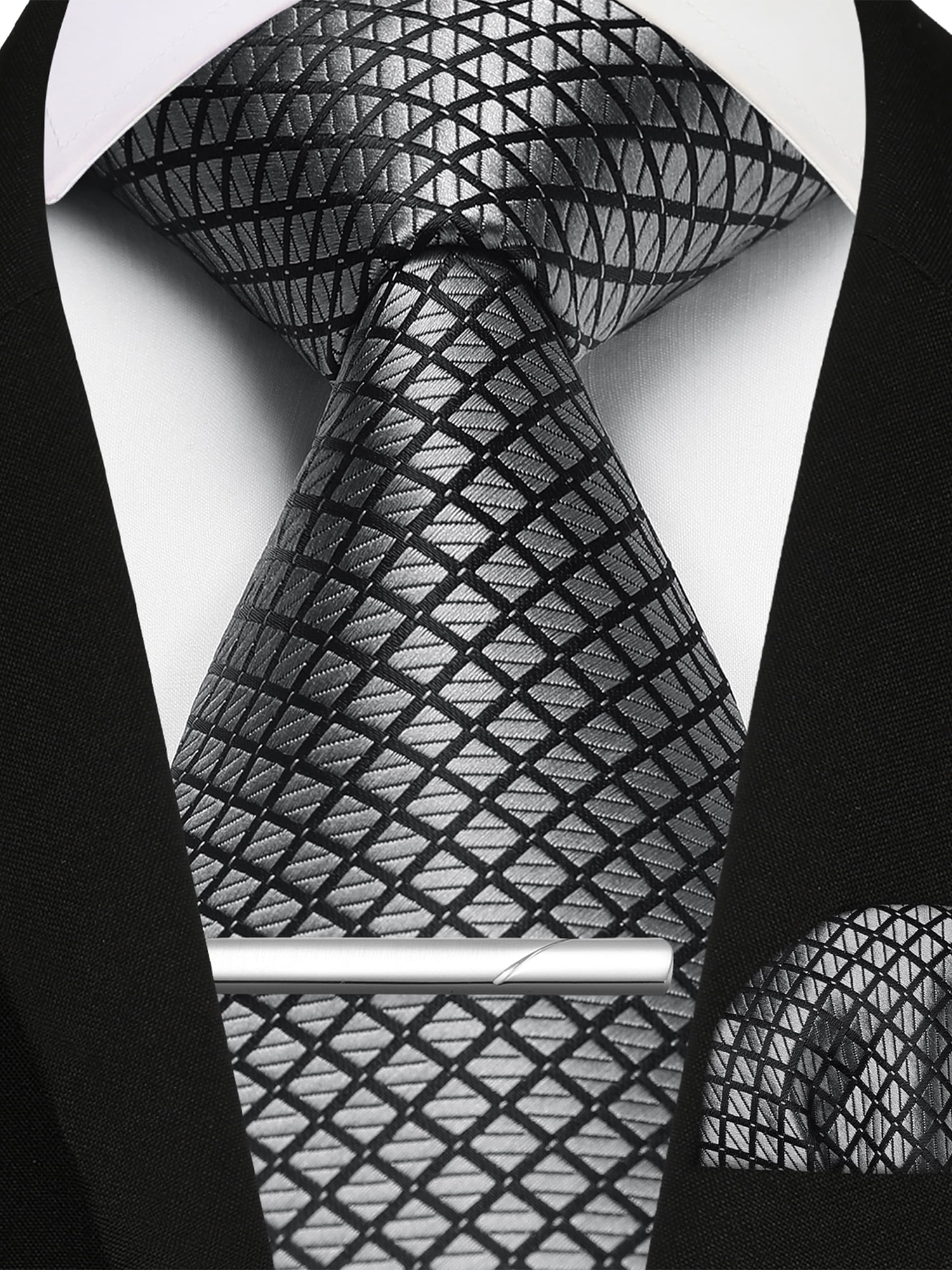 Men's Plaid Necktie, Tie for Men Pocket Square Clip Set Business Formal ...