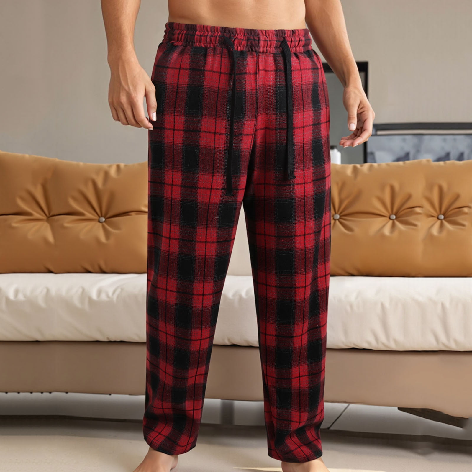 Men’s Plaid Pajama Pants Casual Lounge Sweatpants, Elastic Waist ...