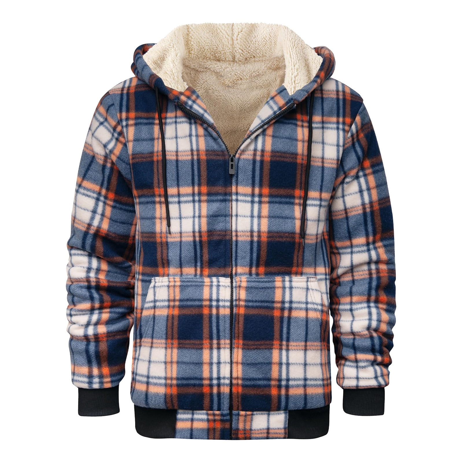 Men's Plaid Sherpa Jacket Classic Full Zip Casual Winter Coat Trendy ...