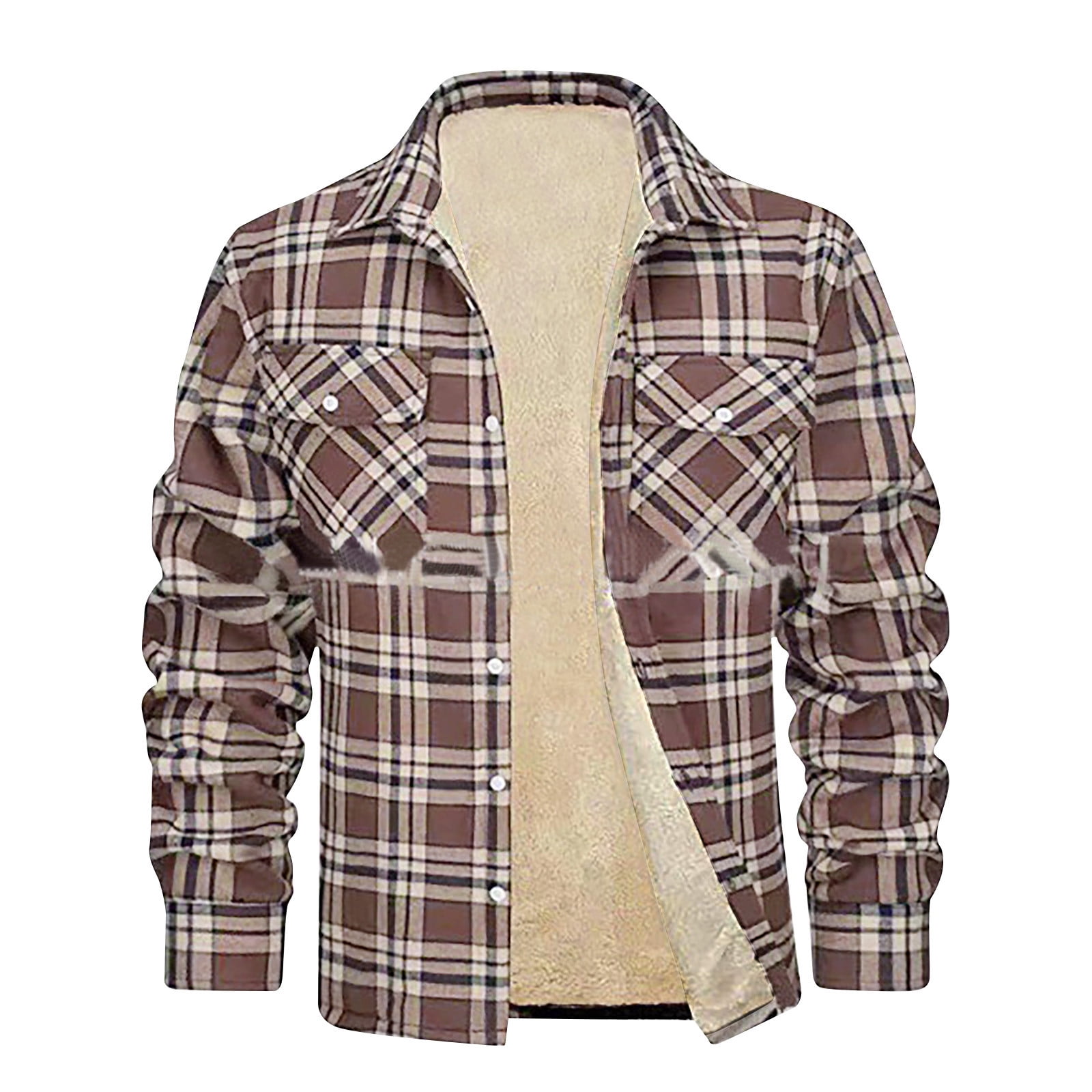 Mens Plaid Sherpa Jacketmens Sherpa Lined Flannel Shirt Jacket Stand Collar Plus Size Quilted
