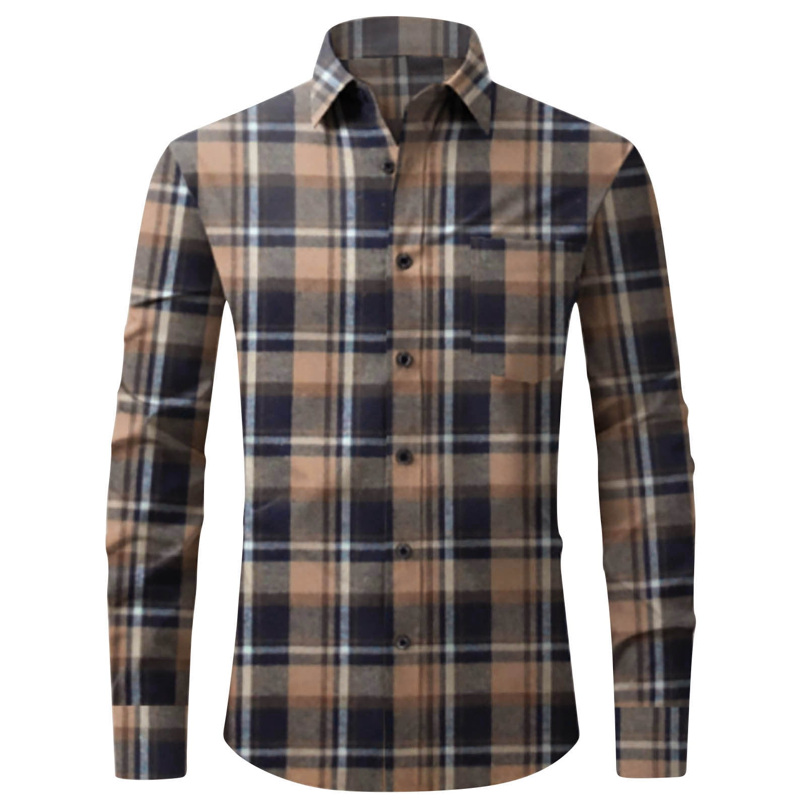 Men's Plaid Shirts Long Sleeve Button-up Pockets Cotton Work Shirt ...
