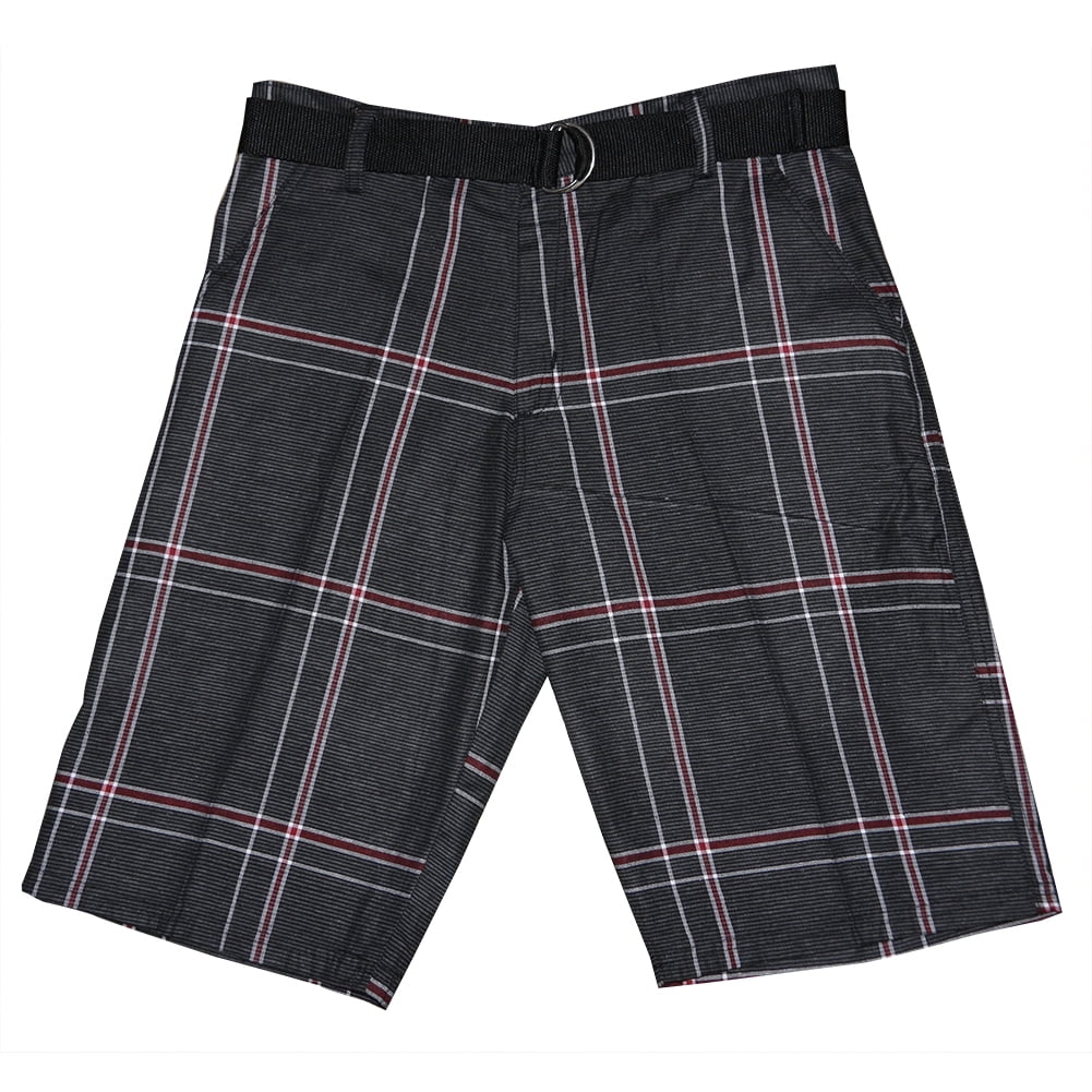 Men's Plaid Shorts Casual Belted 4-Pocket Adjustable Comfort Striped ...