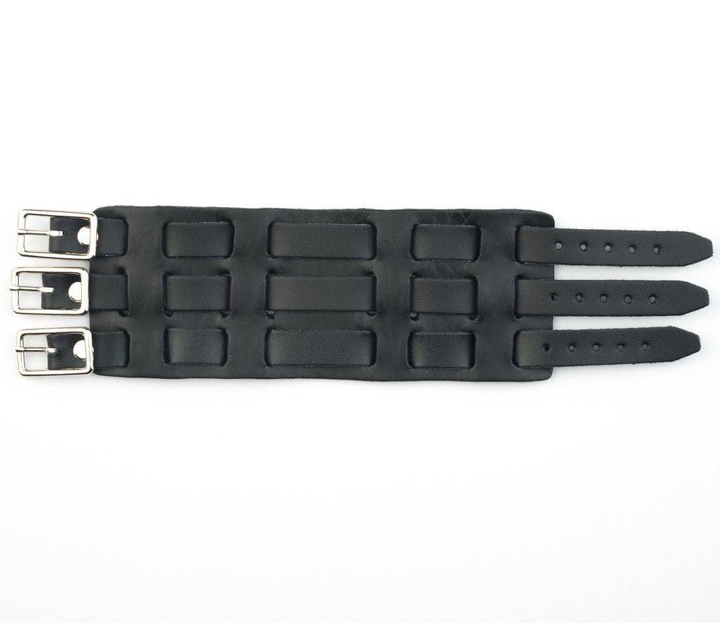 Men's Plain Black 70's Style Extra Wide Leather Watch Band, USA Made ...