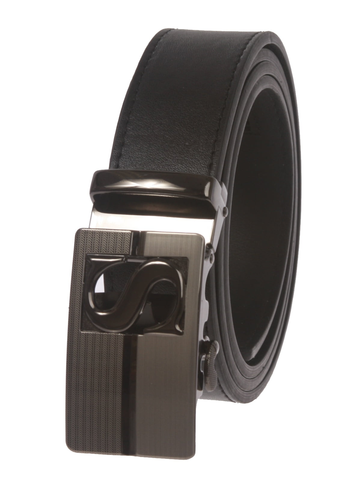 Men's Plain Leather Slide Ratchet Dress Belt with S Design Automatic ...
