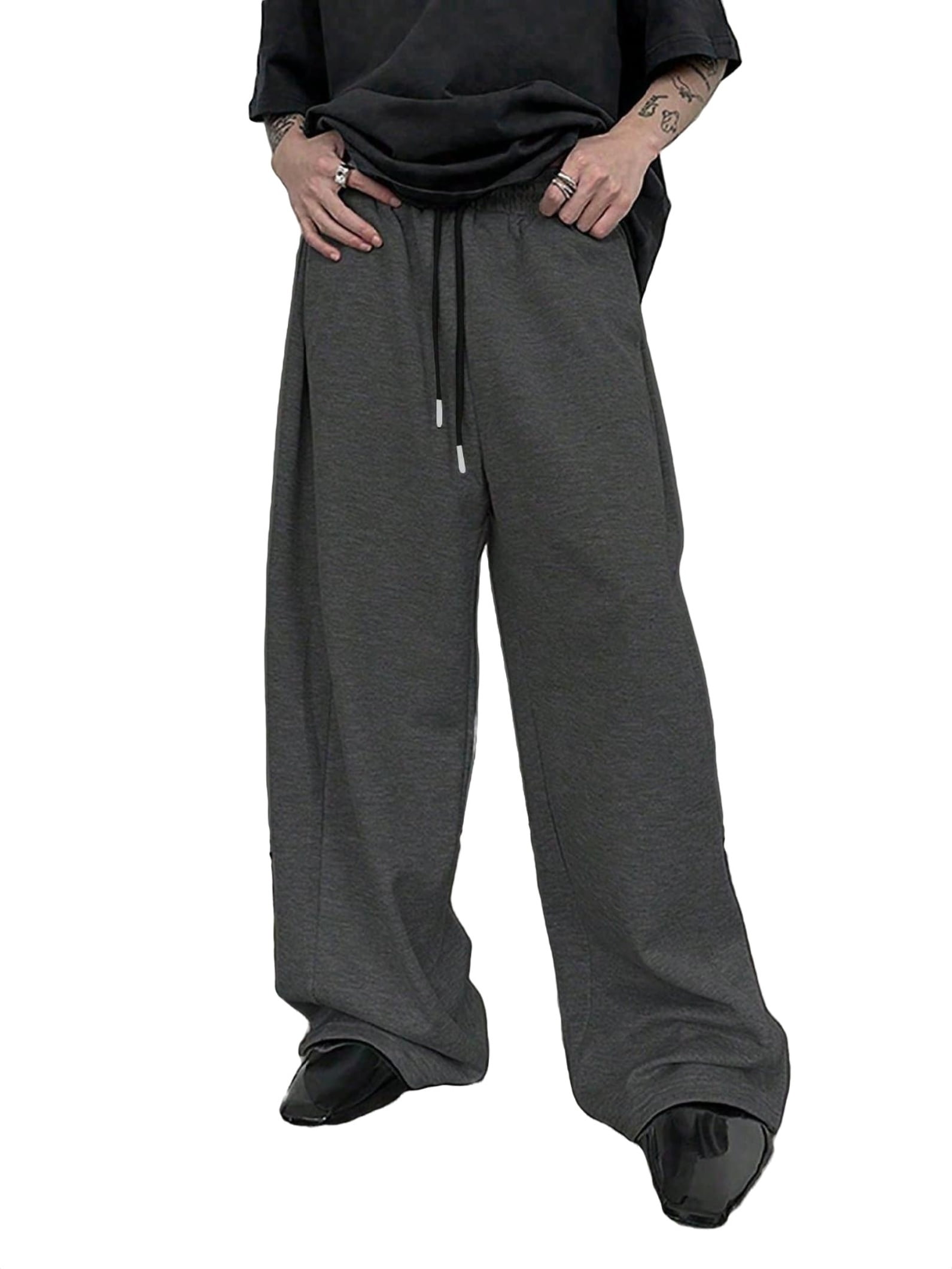 Customer reviews for Men's Plain Wide Leg Dark Grey Sweatpants L (40 ...