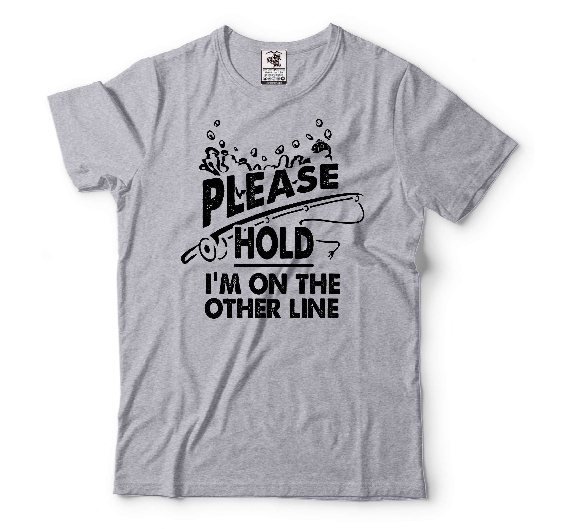 Men's Please Hold I'm On The Other Line Shirt Funny Fishing Shirt For Men Fishing Gifts (Large ...