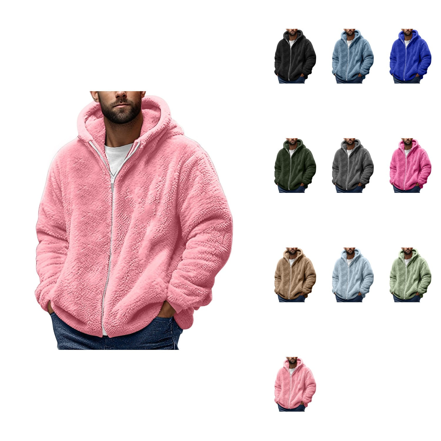 Men's Plus Size Fuzzy Sherpa Hooded Sweatshirt, Casual Long Sleeve Full ...